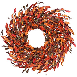 Kmise Fall Wreaths for Front Door with Pumpkin & Fall Leaves - 25" Thanksgiving Harvest Front Door Wreath Decor, Farmhouse Outdoor Fall Wreath, Large Autumn Wreaths for Outside/Indoor