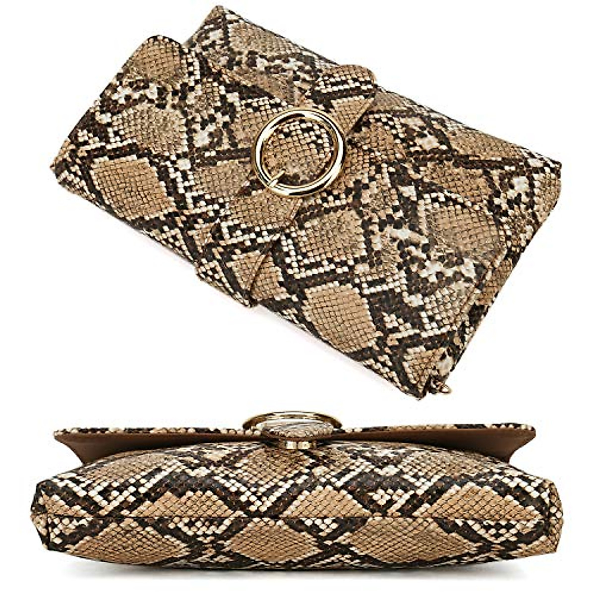 CHARMING TAILOR Snake Clutch Purse with Wrist Strap PU Python Clutch Dress Handbag (Beige)