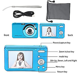 Digital Camera, 2.7in 48MP HD Kids Camera 8X Optical Zoom Compact Portable Mini Cameras, USB Rechargeable Video Camera Supports 32GB Card for Students, Teens, Kids Blue