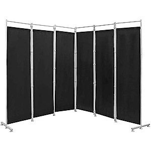 Nightcore 6 Ft Room Divider, 6 Panel Folding Wall Divider, Freestanding Partition with Adjustable Foot Pads, Perfect Privacy Screen for Home Office (Black)