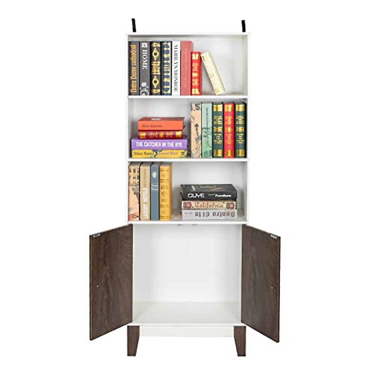 4 Tier Bookcase Storage Cabinet, 63 Inches 4 Tiers Tall Open Bookshelf with 2 Doors, Anti-toppling Device, Freestanding Wooden Storage Display Shelf for Home Office (White)