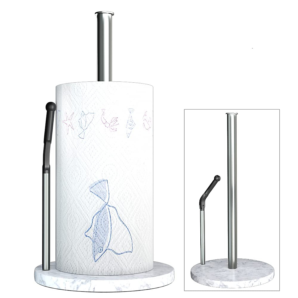 VANNESSE Paper Towel Holder Countertop with Weighted Non-Slip Base for Kitchen,Marble Paper Towel Holder Stand with Spring Arm(Brushed Nickel)