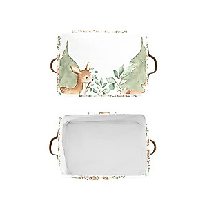 Deven Woodland Animals Personalized Large Storage Baskets for Organizing Shelves with Handle,Closet Decorative Storage Bins for Toy, Bathroom,Nursery,Home 2 Pack