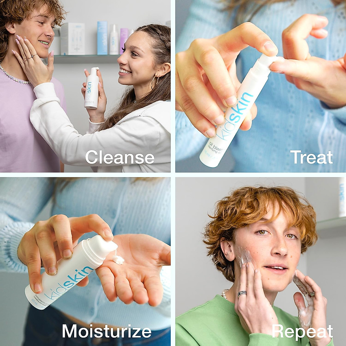 Kidskin 3-Step Acne Kit for Teens - Skincare Set Includes T-Blast Face Wash, Z-Blast Acne Serum, and Calming Face Moisturizer for Oily Skin- Complete Skin Care Set for Teen Girls, Boys & Kids