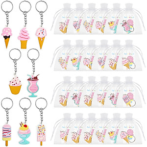 Sasylvia 24 Set Ice Cream Party Gifts Ice Cream Party Favors Cute Ice Cream Christmas Keychain Thanks Tag Organza Bag Themed Party Supplies for Birthday Party Favors Supplies Appreciation Gifts
