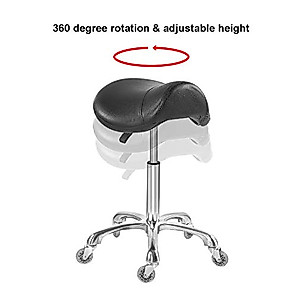 Saddle Stool Chair for Massage Clinic Spa Salon Cutting, Saddle Rolling Stool with Wheels Adjustable Height (Black)