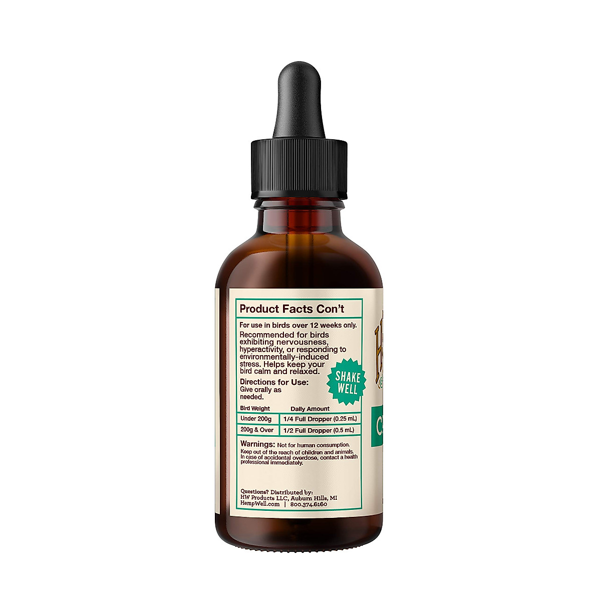 Hemp Well Calm Bird Oil — Relieves Anxiety, Calms and Relaxes Your Bird, Reduces Destructive Behavior, Organically Sourced – 2 Ounces