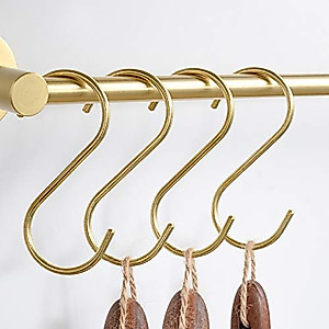 6 Pieces, Brass S Shaped Hooks, Gold Coat Clothes Towel Hangers, Kitchen Pots Pans Coffee Cups Rack Hooks