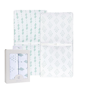 Cradle Sheets Changing Pad Cover - Travel Lite Universal Fit Baby Mattress Sheet 36" X 18 - Unisex Grey Sage Diamond - 2 Pack Set