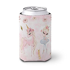 Can Cooler Sleeves Coozies for Cans And Bottles Insulators Unicorn And Ballerina Print PVC Elastic Reusable