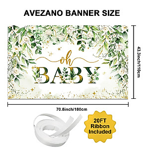 Avezano Greenery Boy Baby Shower Decorations Banner Floral Green Sage Oh Baby Backdrop Gold Glitter Greenery Leaves Gender Neutral Baby Shower Decorations 70.8 x 43.3 Inch