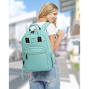 LOVEVOOK Backpack for Women Men, Laptop Bag 15.6 Inch Computer Back Pack with USB Port for Traveling Work Business, Waterproof Personal Item Travel Backpack Purse Casual Daily Nurse Bag, Mint Green