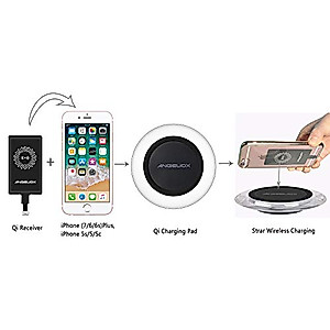 Wireless Charger Charging Pad with Qi Wireless Charging Receiver for iPhone 7/7 Plus/6S Plus/6 Plus/6S/6/5S/5/5C/SE (Included Black Qi Receiver)