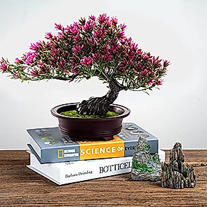 ZEAYEA 2 Pack Artificial Bonsai Tree, Small Fake Plants Decor, Indoor Faux Potted Plant for Living Room Home Table Bathroom Bedroom Office Shelf Farmhouse Decorations, 9.5" Height