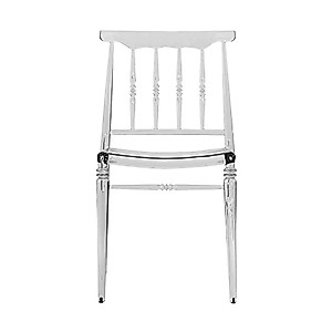 LeisureMod Spindle Mid-Century Modern Plastic Dining Chair with Clear Acrylic Seat and Legs, Stackable Accent Side Chair for Kitchen and Dining Room, Single