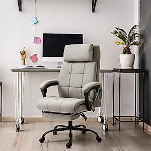 AVAWING Ergonomic Office Chair, Big and Tall Heated Massage Executive Office Chair, Adjustable High Back Cushion Lumbar Back Support Home Office Desk Chair with Foot Rest, 6-Point Vibration, Grey