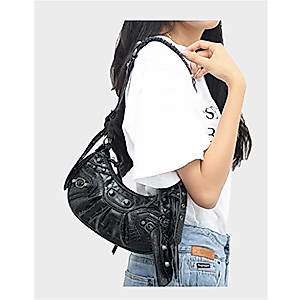 Shoulder Bags for Women, Crocodile Effect Retro Faux Leather Classic Clutch, PU Leather Bag Purse for Travel Work (Black)