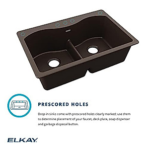 Elkay Quartz Classic ELGLB3322WH0 White Equal Double Bowl Top Mount Sink with Aqua Divide