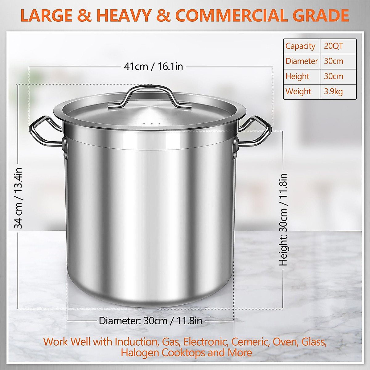 Falaja Large Stock Pot Set- 20 Quart Stockpots - Include Silicone Ladle, Slotted Spoon - Stainless Steel Cooking Pot, Soup Pot with Lid, Big Pots for Cooking, Induction Pot Stew Pot Pozole Pot