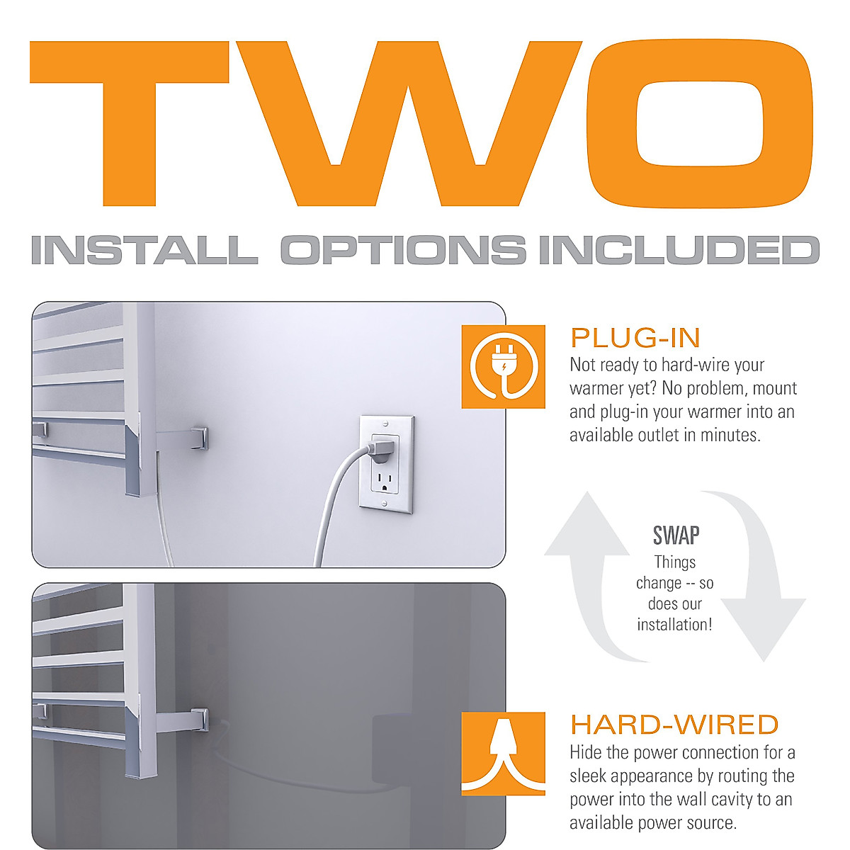 Brandon Basics Wall Mounted Electric Towel Warmer with Built-in Timer and Hardwired and Plug in Options (Brushed)