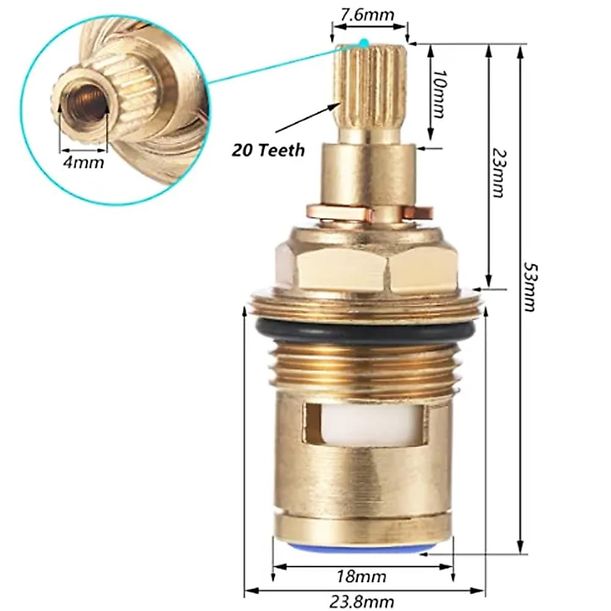 Eyech 2Pcs Brass Faucet Cartridge Replacement, 20 Teeth G1/2" Ceramic Disc Cartridge Hot and Cold Valve Stem Core Set for Bathroom Kitchen Faucets