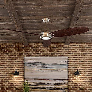 Home Decorators Collection Aero Breeze 60 Inch Integrated LED Indoor/Outdoor Brushed Nickel Ceiling Fan with Light Kit and Remote Control