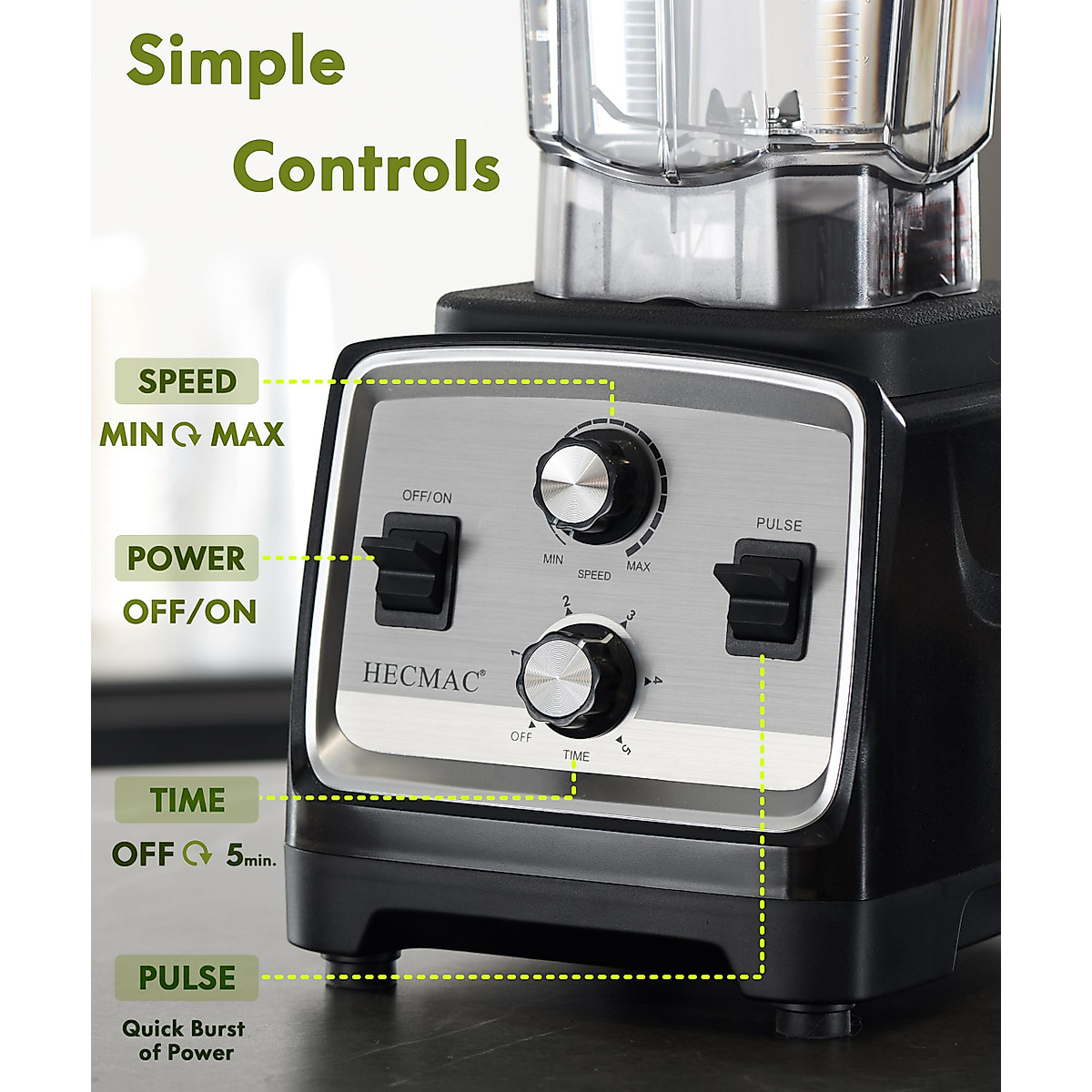 HECMAC 3-Peak HP Powerful Blender with 68 oz. BPA Free Self-Cleaning Container, Handy Tamper – Professional-Grade for Home & Commercial Kitchen, Food and Drink Blending (Max. 2200W/1400W, 110V)