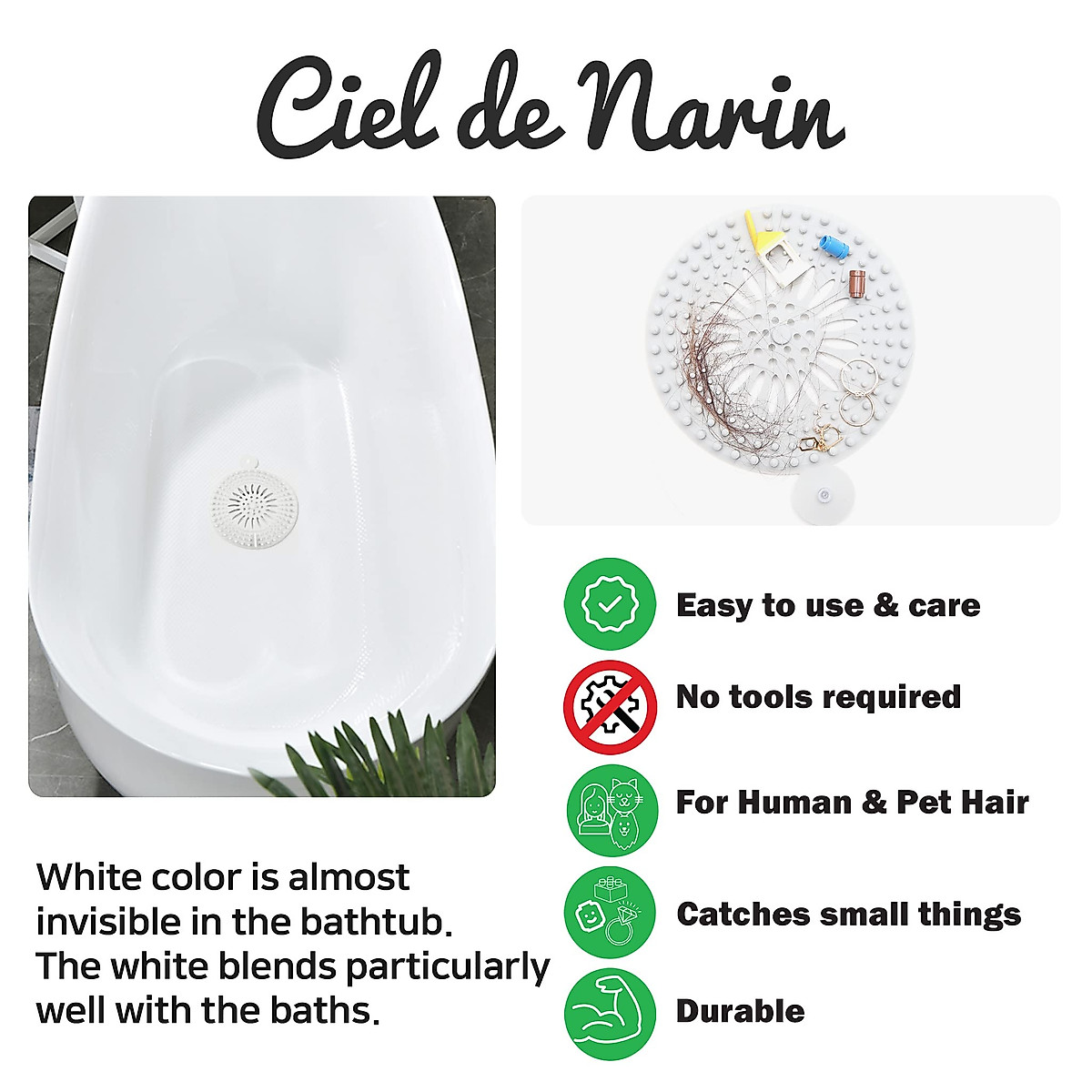 Ciel de Narin Shower Drain Hair Catcher Highly Durable Silicon Hair Sink Stopper Drain Cover Hair Trap Easy to Install and Clean Suit for Bathroom Shower Bathtub Tub and Kitchen 5 Pack