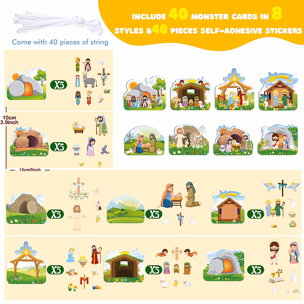 Jutom 40 Pieces Make an Easter He Lives Sticker Scenes Easter Stickers Easter Resurrection Stickers Craft Kit DIY Religious Craft for Easter Party Religious Spring Activity