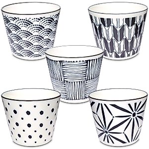 Mino Ware Traditional Japanese Yunomi Tea Cups, Komon Design for Green Tea, Matcha Tea, Set of 5