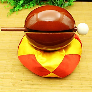 Buddhist Camphorwood Wooden Fish Temple Block Zen Drum with Mat 4 inch