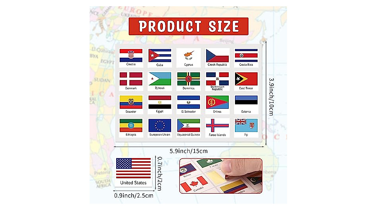 960 World Flag Stickers for Travel, Scrapbooks & Education