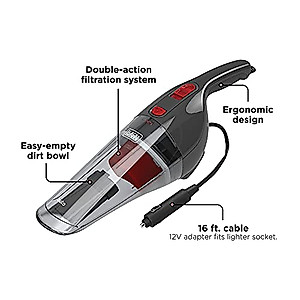 BLACK+DECKER Handheld Vacuum for Car, Corded, Grey (BDH1200NVAV)