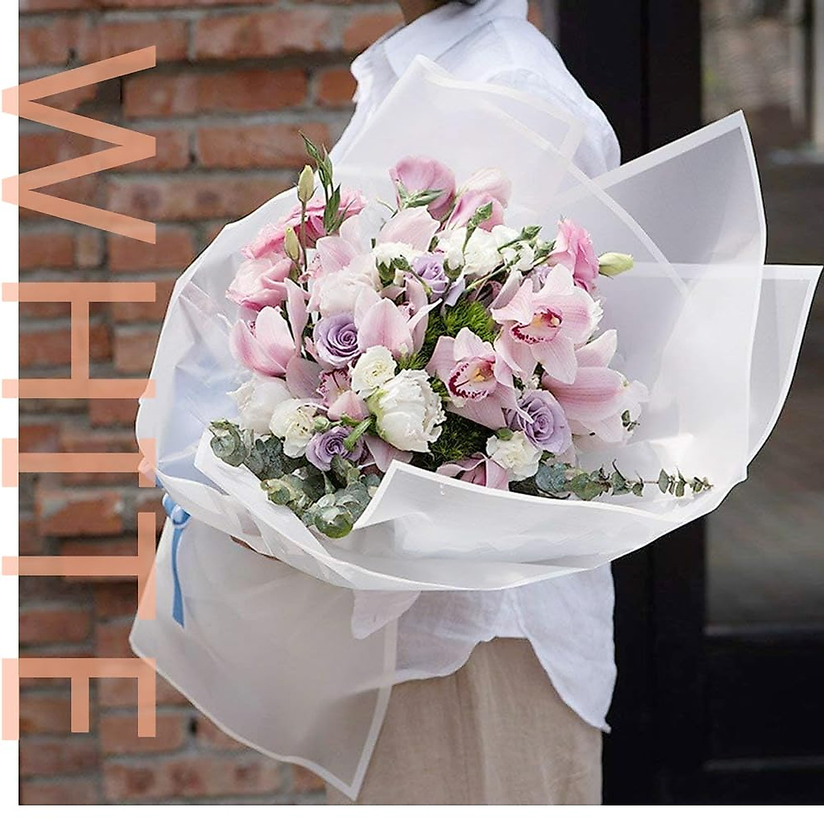 Frosted Flower Wrapping Paper White Lines Gift Packaging Florist Bouquet Supplies 20 Counts (White)