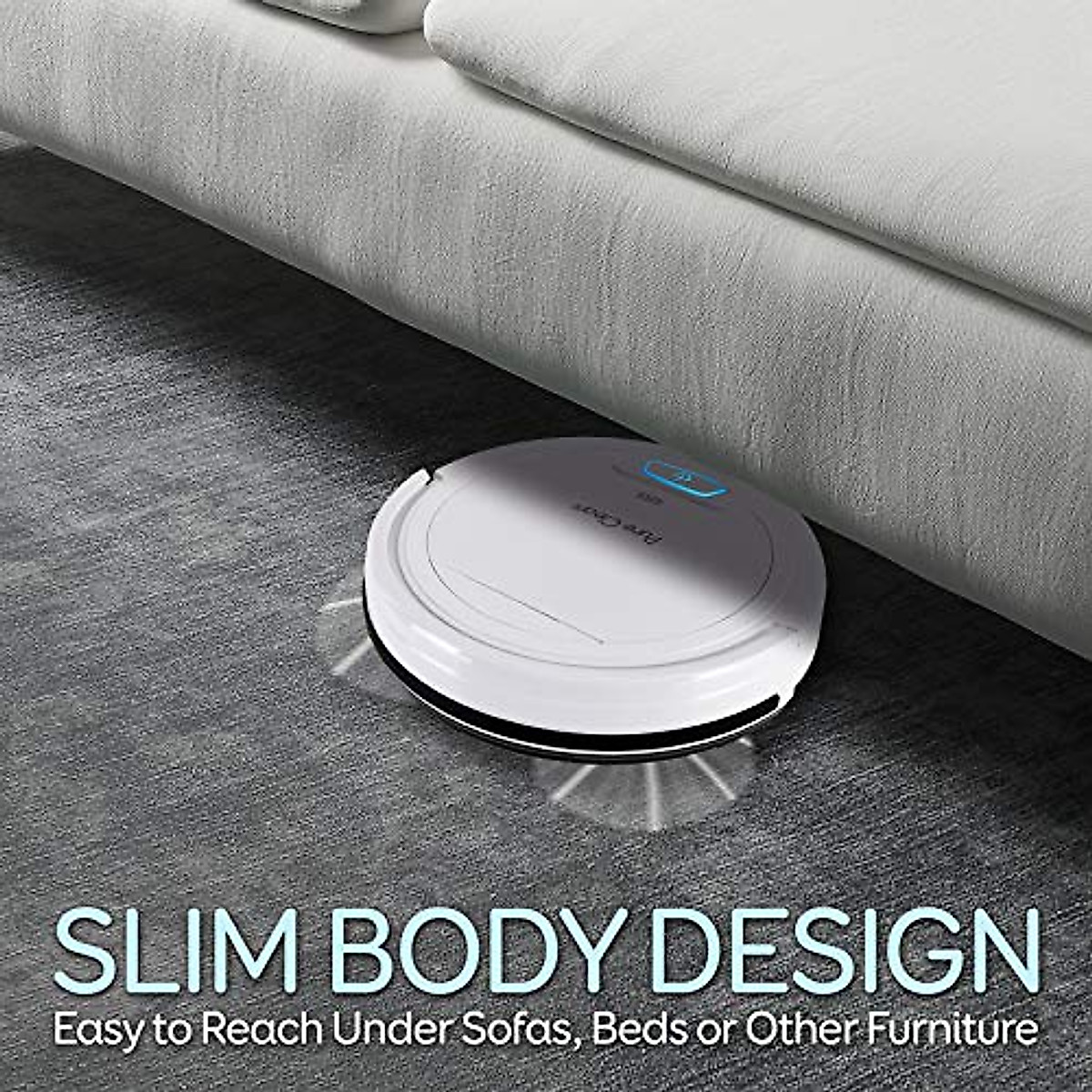 Pure Clean Robot Vacuum Cleaner - Upgraded Lithium Battery 90 Min Run Time - Automatic Bot Self Detects Stairs Pet Hair Allergies Friendly Robotic Home Cleaning for Carpet Hardwood Floor - PUCRC25