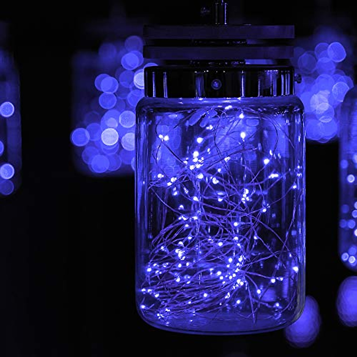 XUNATA Solar String Lights, 66Ft 200 LED 8 Modes Copper Wire Indoor Outdoor Starry String Lights, Waterproof Solar Decoration Lights for Gardens, Homes, Parties (Blue)