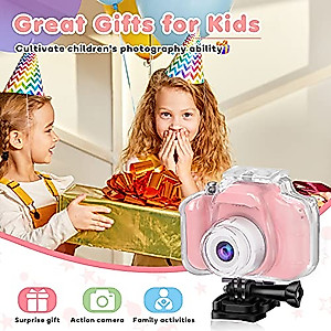 Gifts for 6 7 8 9 10 Year Old Girls Yoophane Kids Waterproof Camera Christmas Birthday Gifts Toddler Action Camera Toys for Girls Age 3-12 Underwater Video Recorder with 32GB SD Card (Pink)