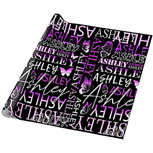 Custom Name Birthday Wrapping Paper Dark Purple Butterfly Pattern Dark Purple Text Personalized Wrap Paper for Boy Girl Men Women Baby Shower Birthday Greeting Gift Wrap Paper Folded Flat on Birthday