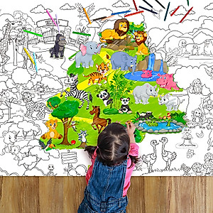 Zoo Jumbo Giant Coloring Poster for Kids 45 x 32 Inch Table Wall Coloring Pages Big Animals Huge Coloring Paper Large Coloring Sheets for Art Activities Kid Birthday Home