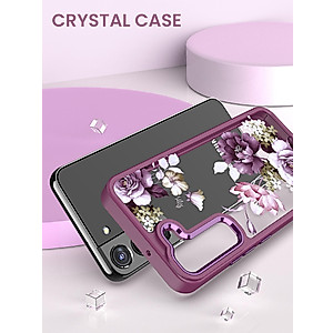 Dretal for Samsung Galaxy S22 5G Case Floral, Military Grade Drop Tested Hard Back & Soft Edge Slim Flower Women Girls Phone Protective Cover + Tempered Glass Screen Protector for Galaxy S22 (Purple)
