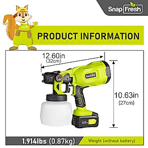 SnapFresh Cordless Paint Sprayer, Power Paint & HVLP Sprayer Gun with 4.0Ah Li-ion Battery & Fast Charger, Electric Paint Sprayer Gun for Painting Ceiling, Fence, Cabinets, Walls