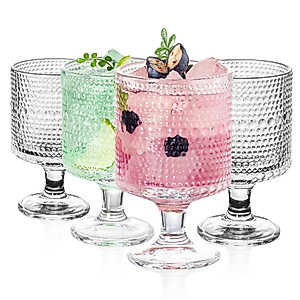 Hobnail Iced Beverage Goblets, Goblets Glasses set of 4, Vintage 8oz Glassware, Drinking Cup, Hobnail Goblet Glasses, Glass Cups for Wine, Soda, Juice in Dinner Parties, Bars, Restaurants (4PCS)