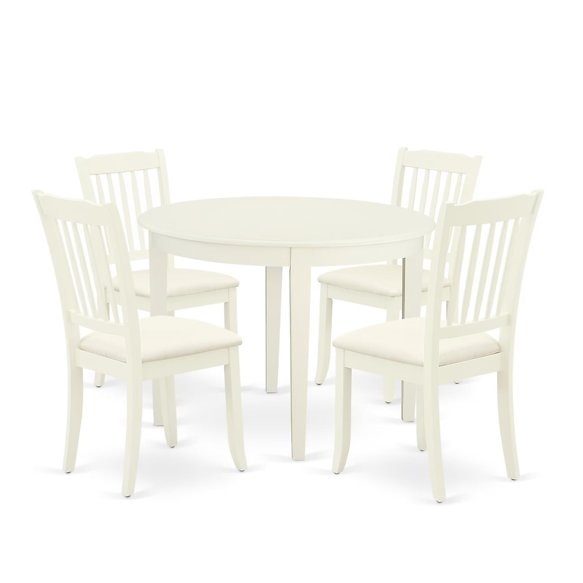 East West Furniture BODA5-WHI-C 5 Piece Dinette Set for 4 Includes a Round Kitchen Table and 4 Linen Fabric Upholstered Dining Chairs, 42x42 Inch, Linen White