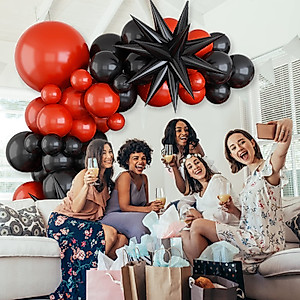 Red and Black Balloon Arch Kit, Latex Birthday Balloons 5 10 18 inch Burgundy and Black Party Balloons with 2 Black Explosion Star for Wedding Bridal Baby Shower Bachelorette Graduation Party