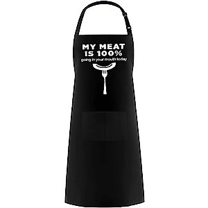 Hyzrz Funny Aprons for Men, Women - My Meat is 100% - Gifts for Fathers Day, Mothers Day, Birthday - Cooking Grilling BBQ Chef Apron (Black)