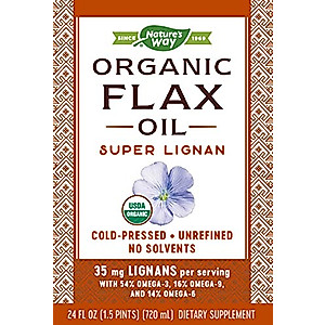 Nature's Way Organic Flax Oil Super Lignan, Cold-Pressed, and Unrefined, 24 Fl Oz