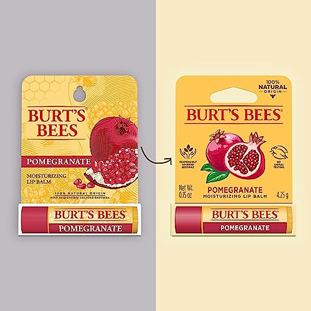 Burt's Bees 100% Natural Moisturizing Lip Balm, Pomegranate with Beeswax and Fruit Extracts, 1 Tube