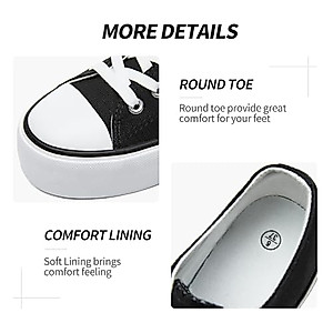 SERNIAL Women's White Platform Sneakers Low Top Platform Shoes Lace Up Canvas Shoes for Women(Black/White,US5)