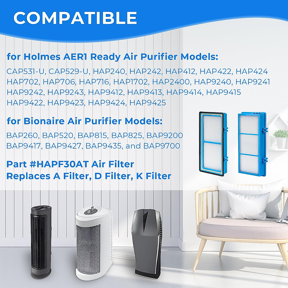 Ximoon HAPF30AT HEPA Filter Replacement for Holmes AER1 Ready Air Purifier Filters for Bionaire Air Cleaner Filter - 2 HEPA Filter + 4 Carbon Filters