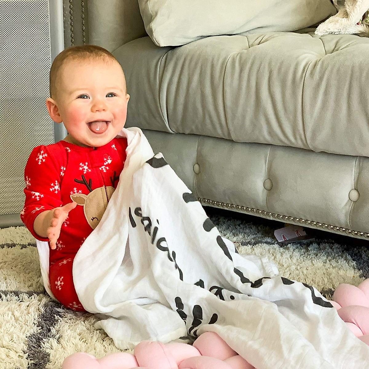 KEMINA BLANKETS Organic Baby Swaddle Blanket for Baby Boy Girl, Newborn Nursery Blankets, Silky Muslin Receiving Blanket, Baptism Gifts for Boys and Girls Baby Shower,47x47,Isaiah 49:16